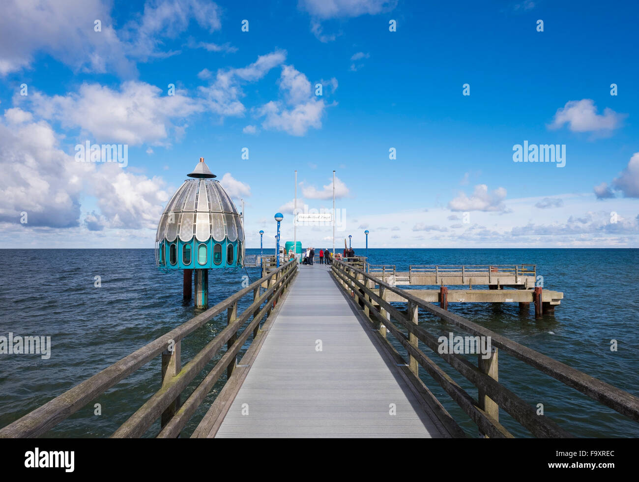 Germany, Zingst, wooden boardwalk and submarine gondola Stock Photo - Alamy