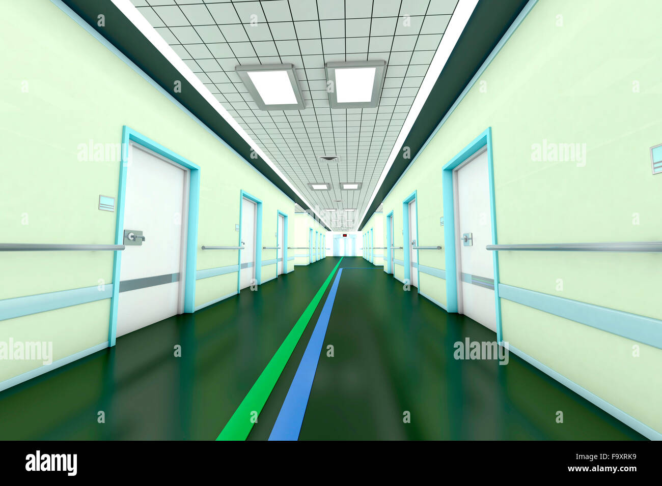 Modern hospital corridor, 3D Rendering Stock Photo - Alamy