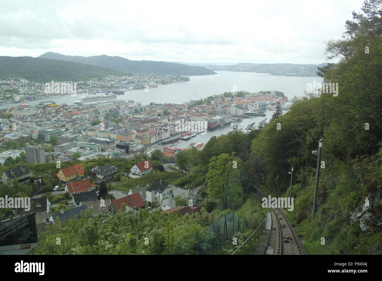A view of bergen and bergen harbour from the Floibanen funicular ...