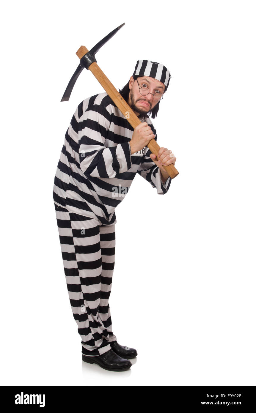 Prison inmate with axe isolated on white Stock Photo - Alamy