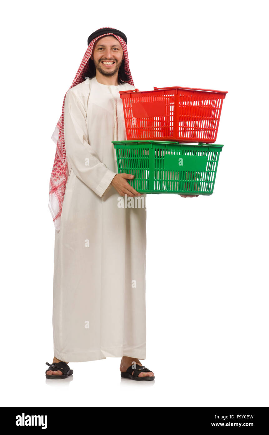 Arab man doing shopping isolated on white Stock Photo - Alamy