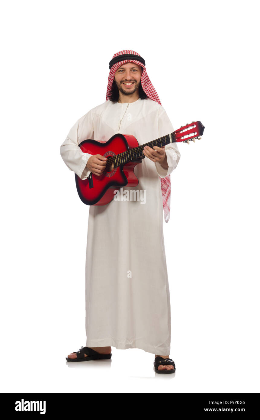 Arab man playing isolated on white Stock Photo - Alamy