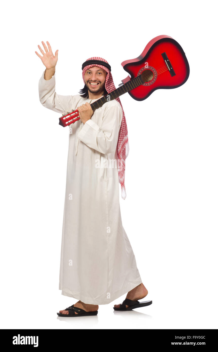 Arab man playing isolated on white Stock Photo - Alamy