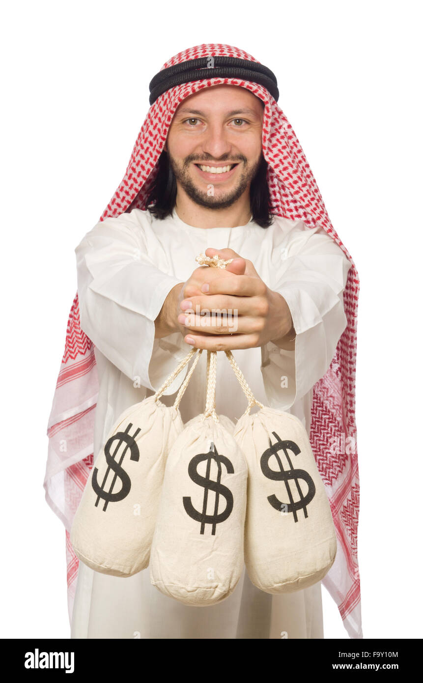 Arab businessman with sacks of money Stock Photo - Alamy