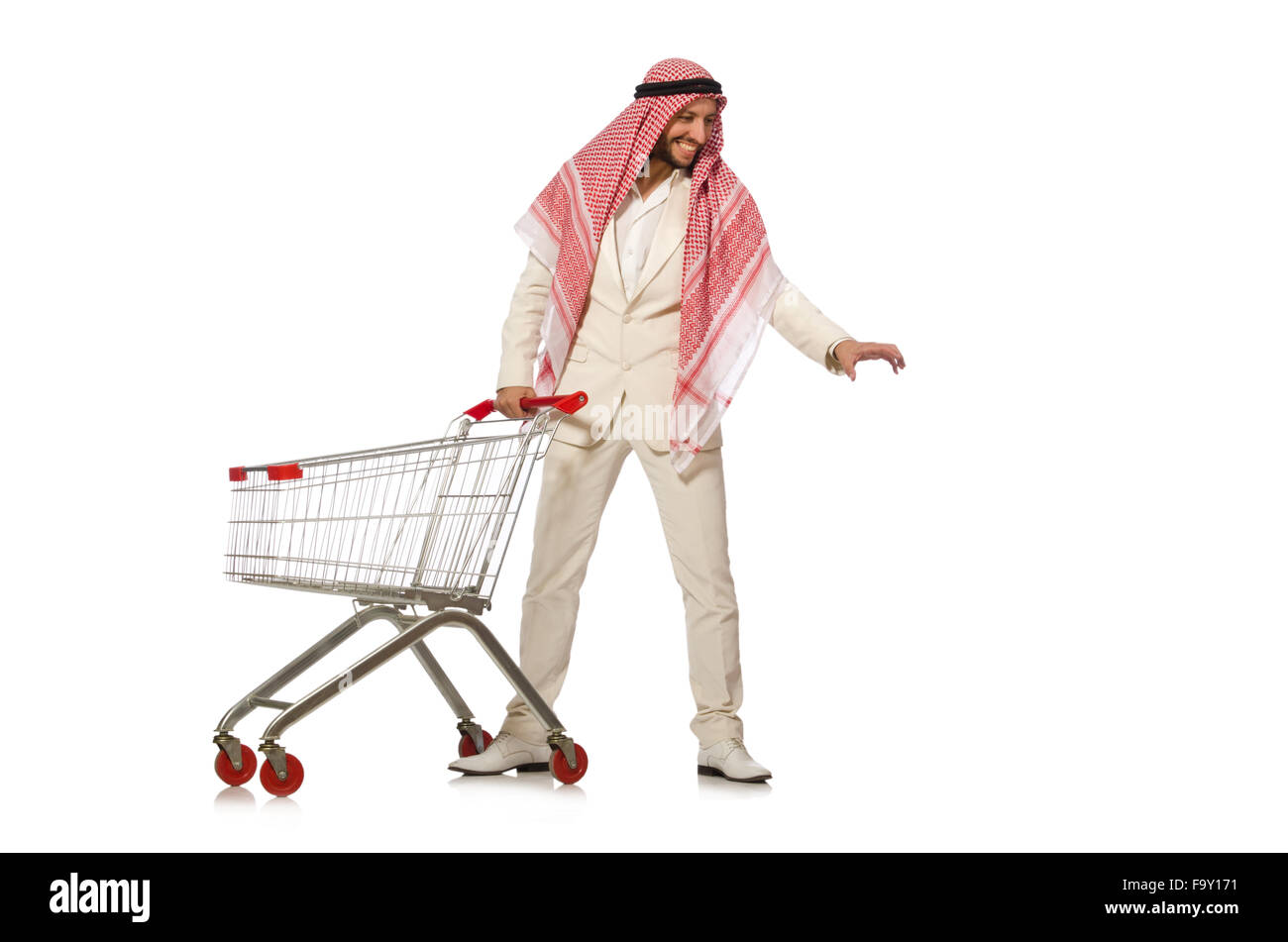 Arab man doing shopping isolated on white Stock Photo - Alamy