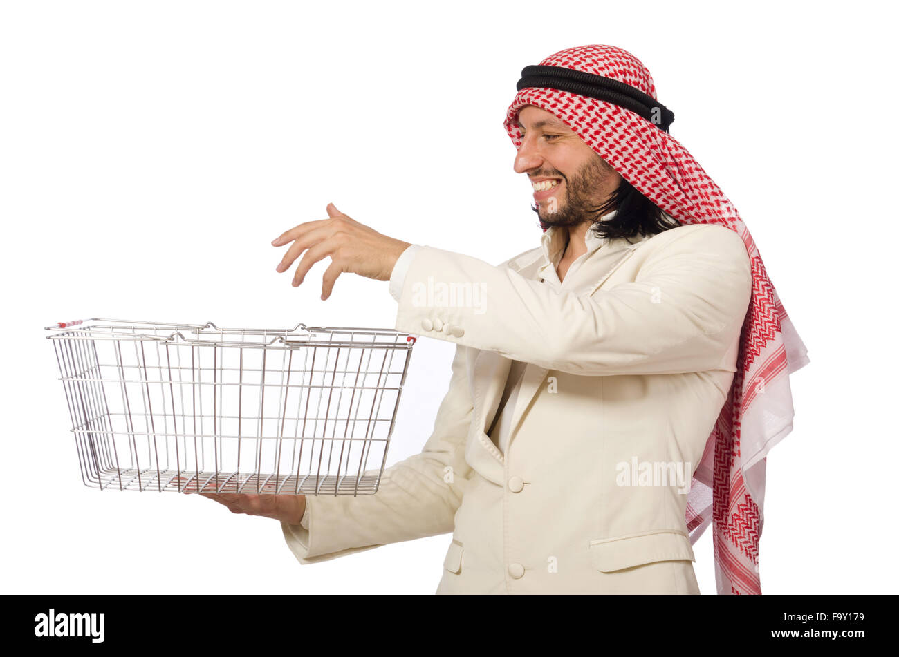 Arab man doing shopping isolated on white Stock Photo - Alamy