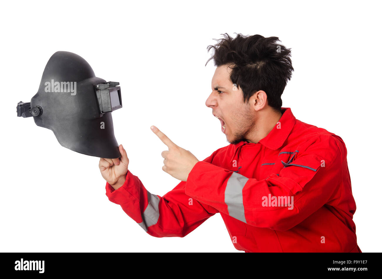 Funny welder isolated on white Stock Photo - Alamy