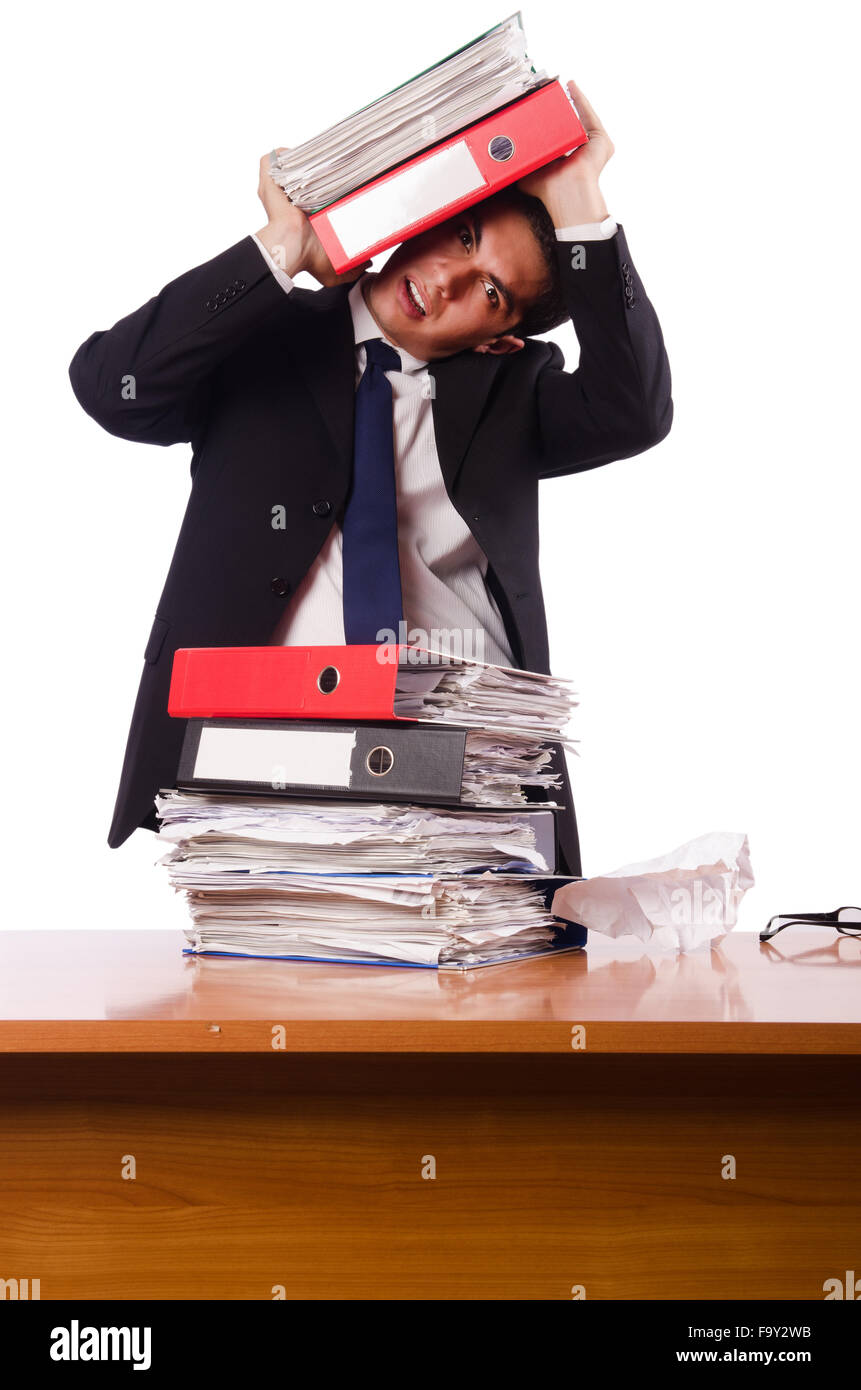 Busy businessman under work stress Stock Photo - Alamy