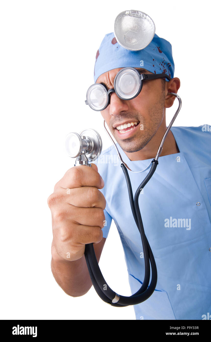 Funny doctor isolated on white Stock Photo - Alamy