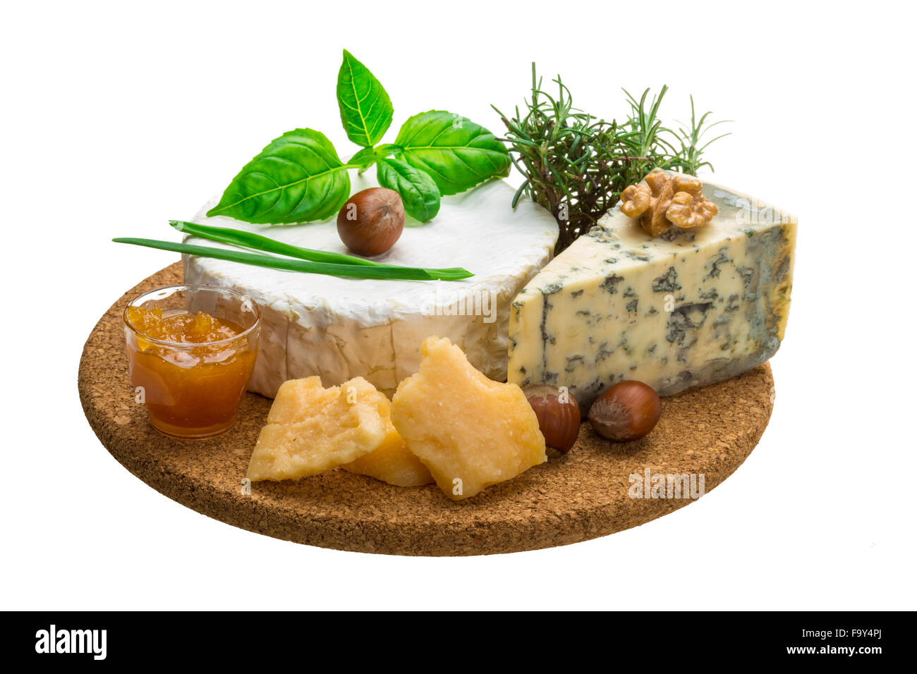 Assorted cheese - brie, dor blue and hard old yellow cheese Stock Photo ...