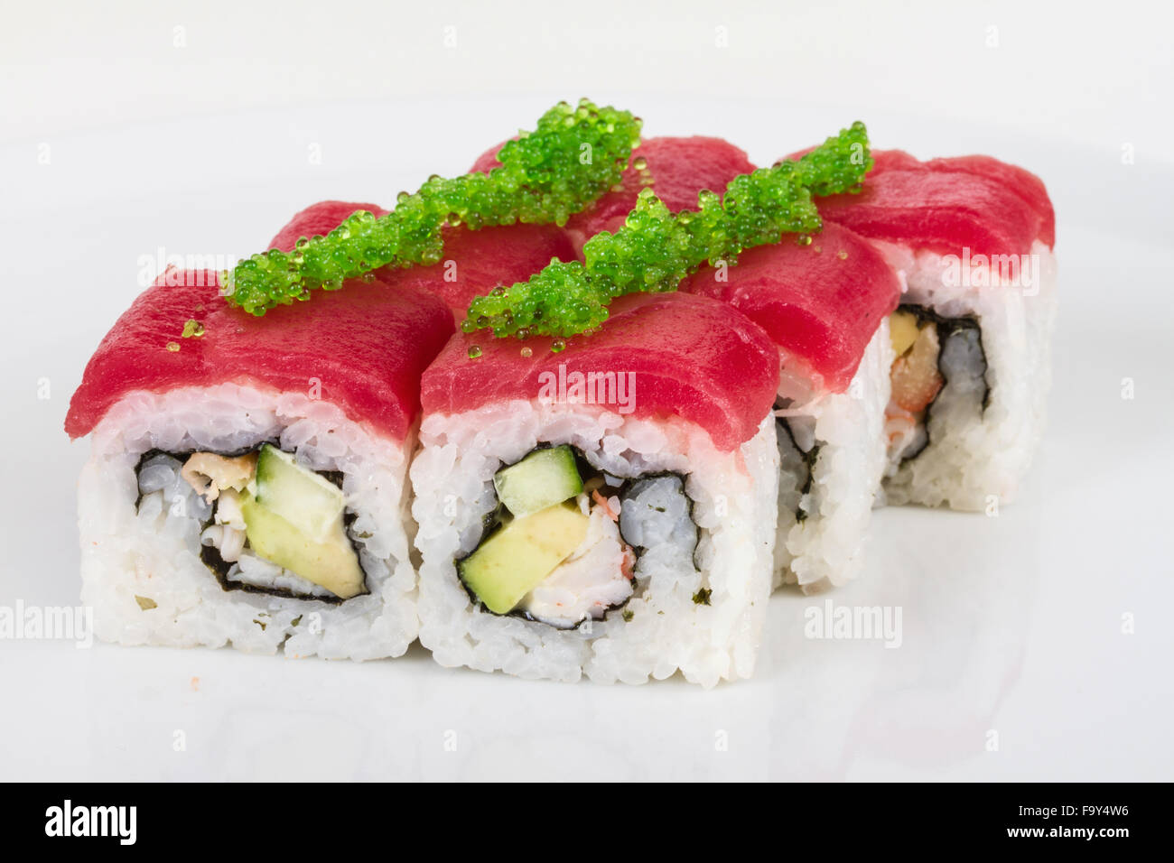 Maki Sushi - Roll made of Crab, avocado, cucumber inside. Fresh Tuna ...