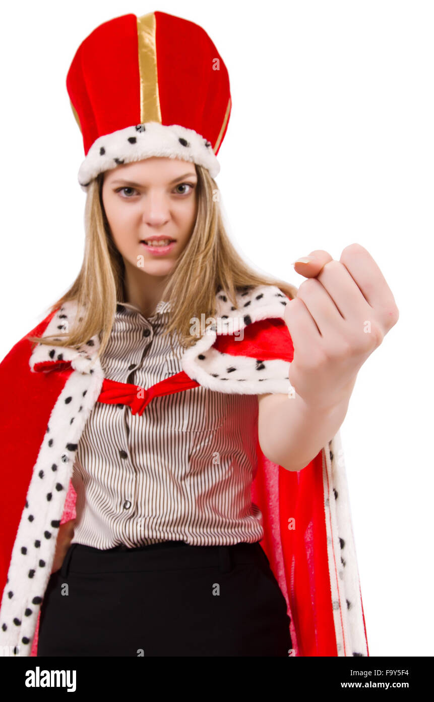 Businesslady wearing crown isolated on white Stock Photo - Alamy