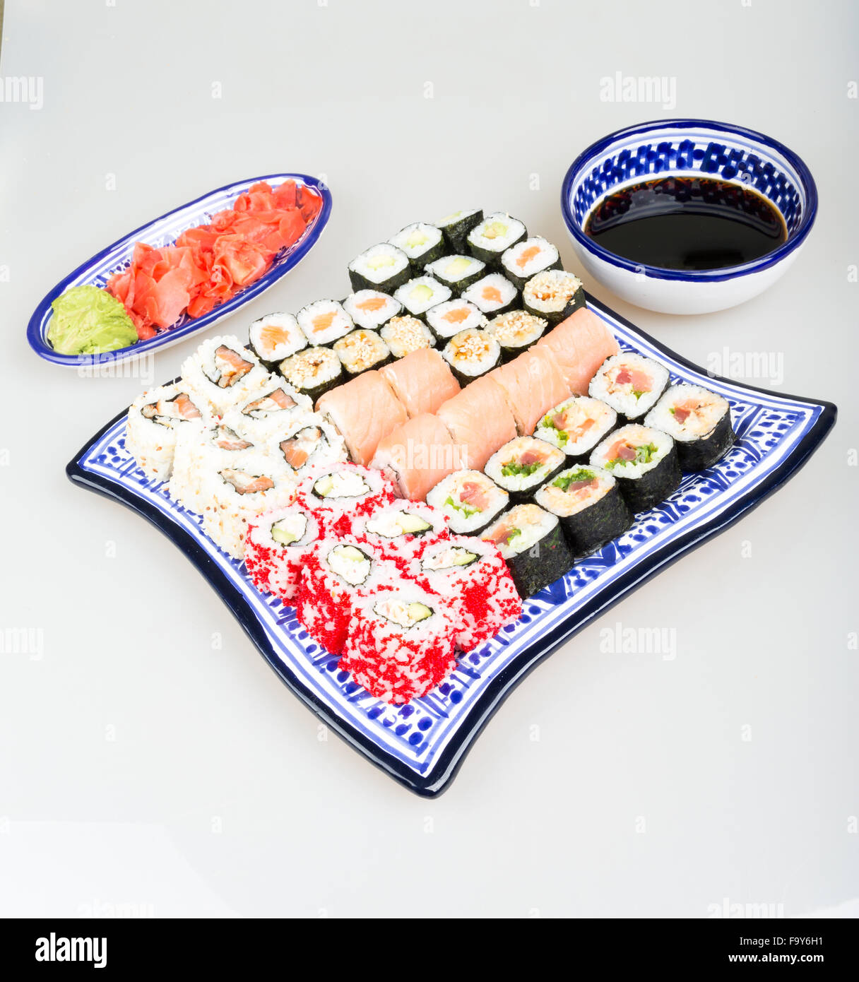 Sushi Set - Different Types of Maki Sushi and Nigiri Sushi Stock Photo ...