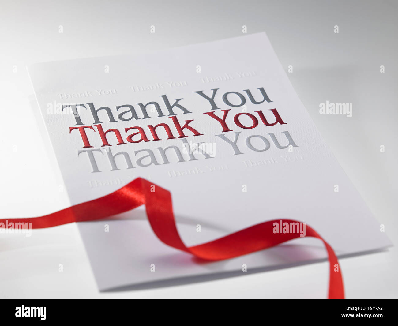 Thank you card with the ribbon Stock Photo - Alamy