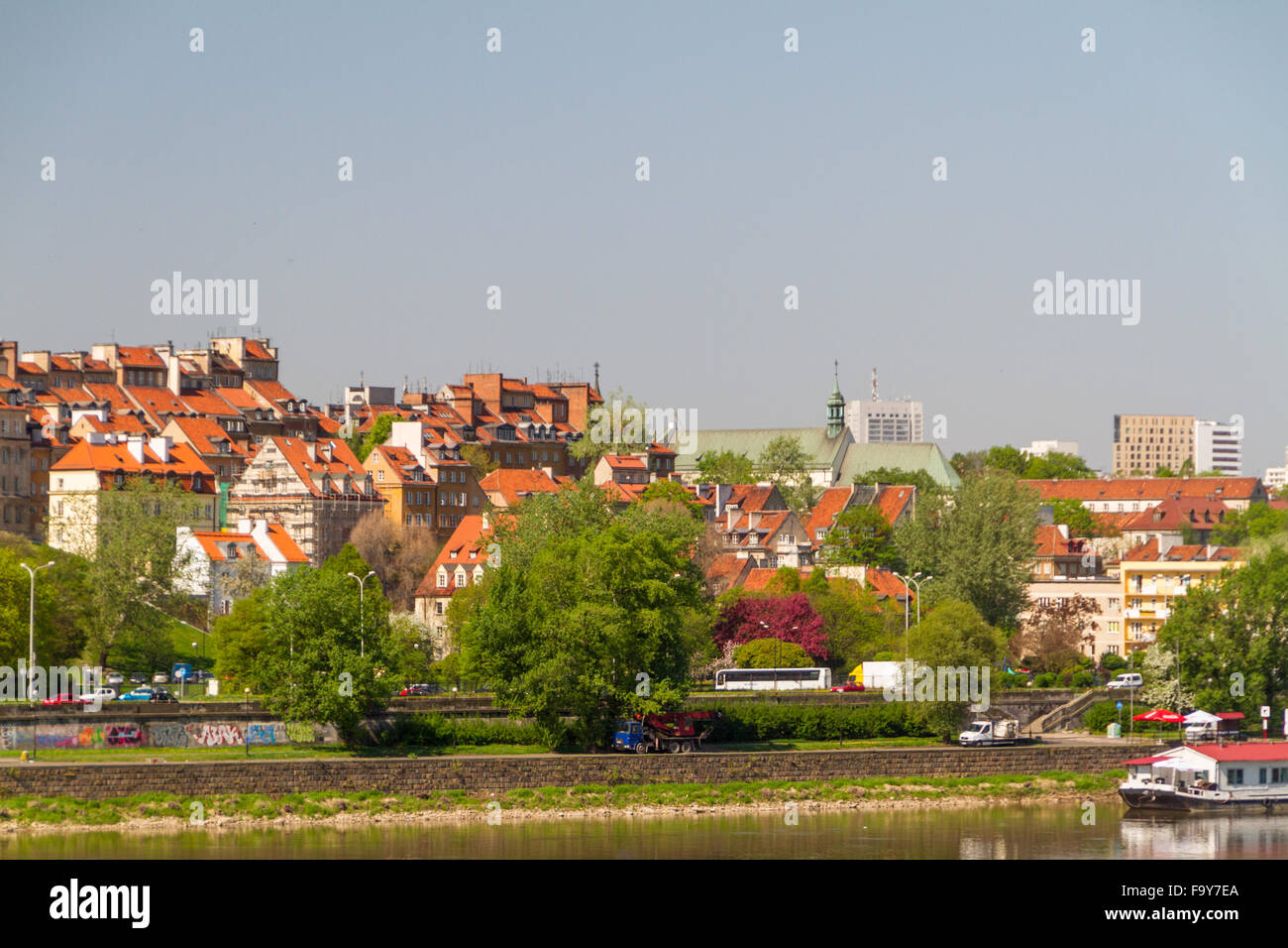 Old Town by the river Vistula picturesque scenery in the city of Warsaw ...
