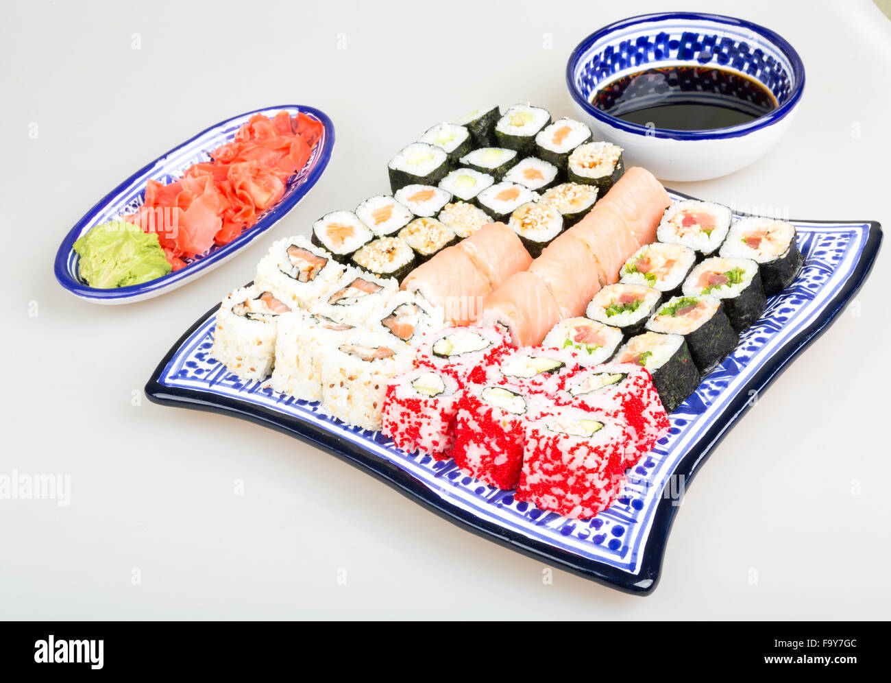 Sushi Set - Different Types of Maki Sushi and Nigiri Sushi Stock Photo ...