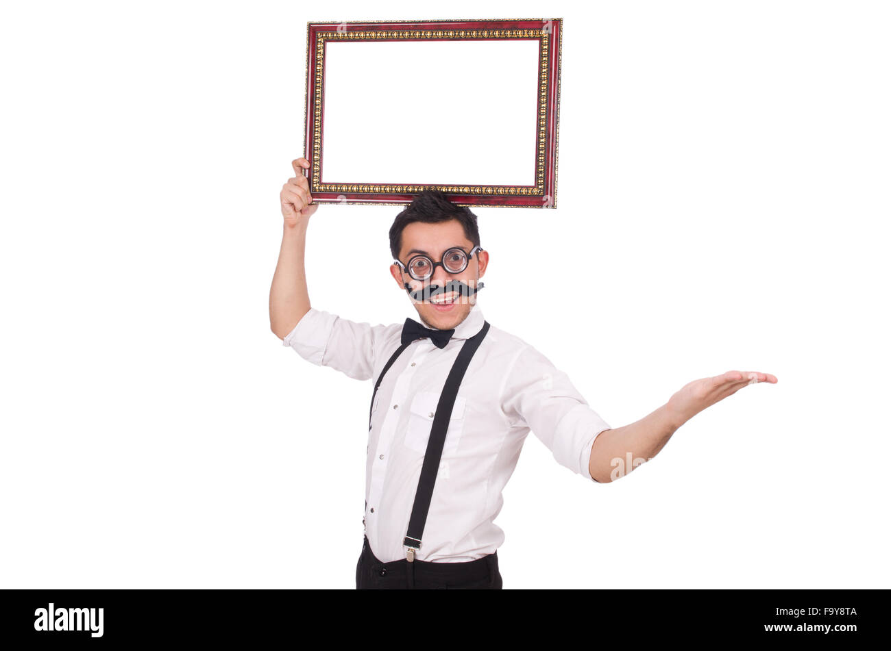 Young man with frame isolated on white Stock Photo - Alamy