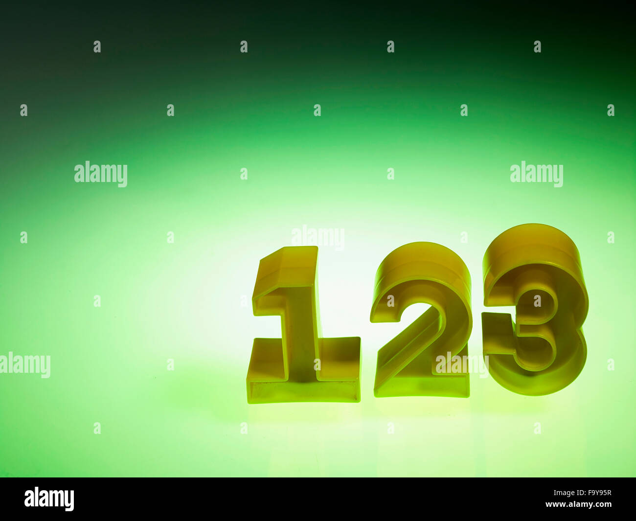 plastic numbers 123 on green background Stock Photo - Alamy