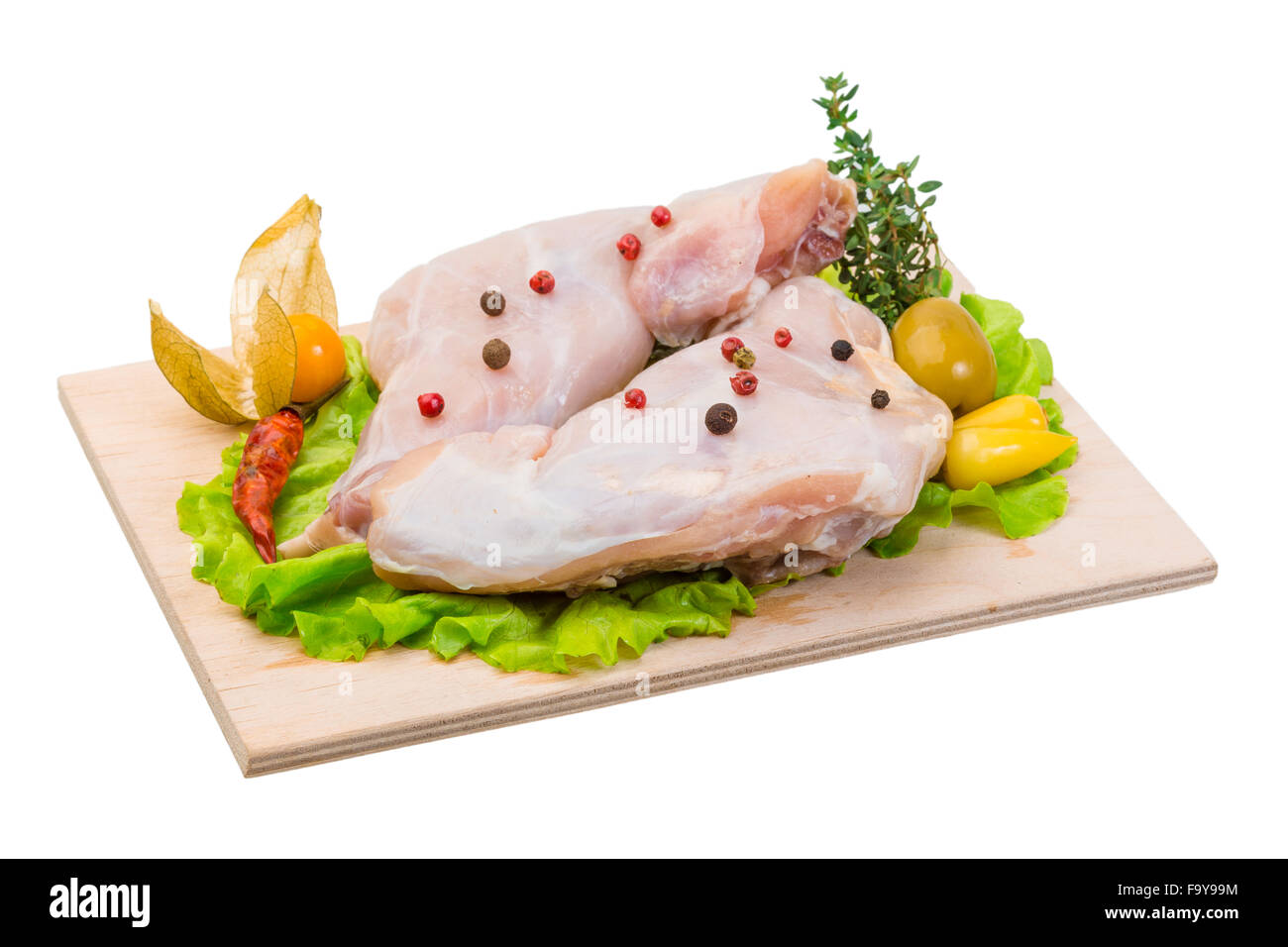 Raw rabbit meat with herbs and spices Stock Photo - Alamy
