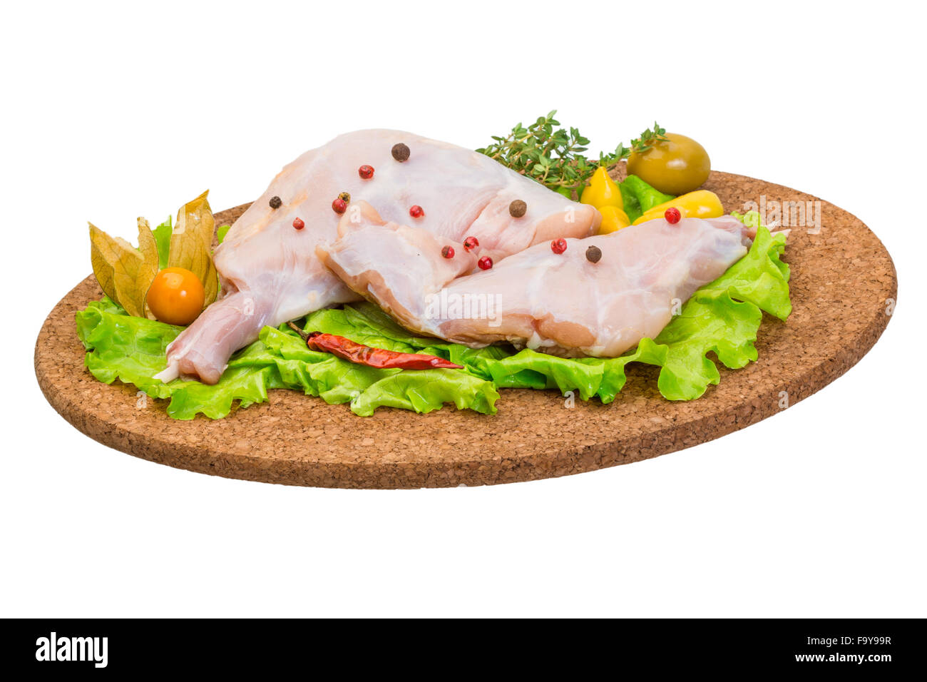 Raw rabbit meat with herbs and spices Stock Photo - Alamy