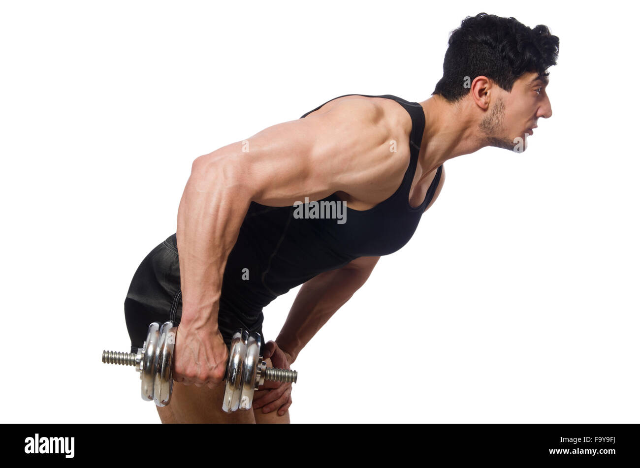 Man with dumbbells isolated on white Stock Photo - Alamy