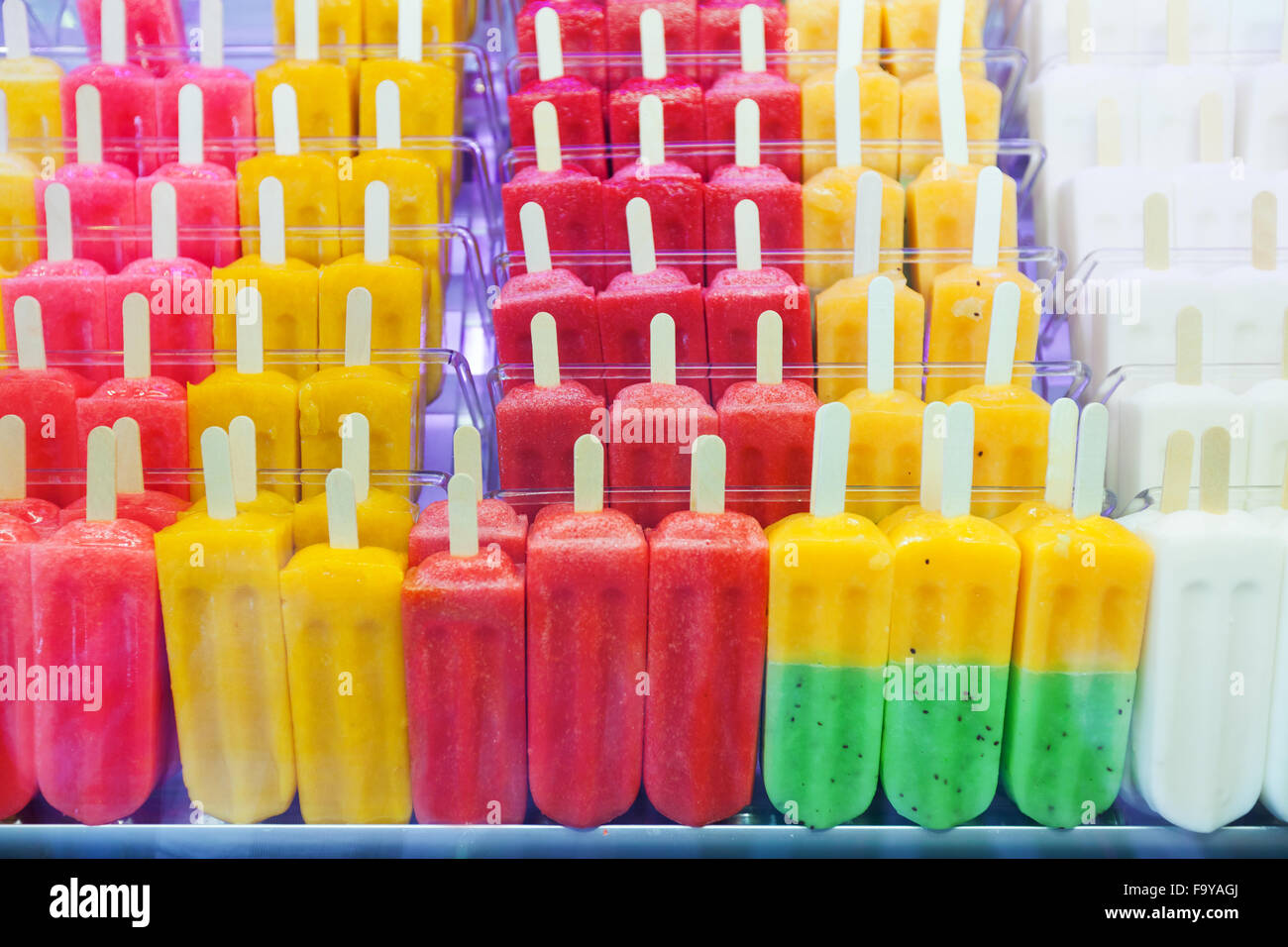 Fruits ice cream on counter at supermarket Stock Photo - Alamy