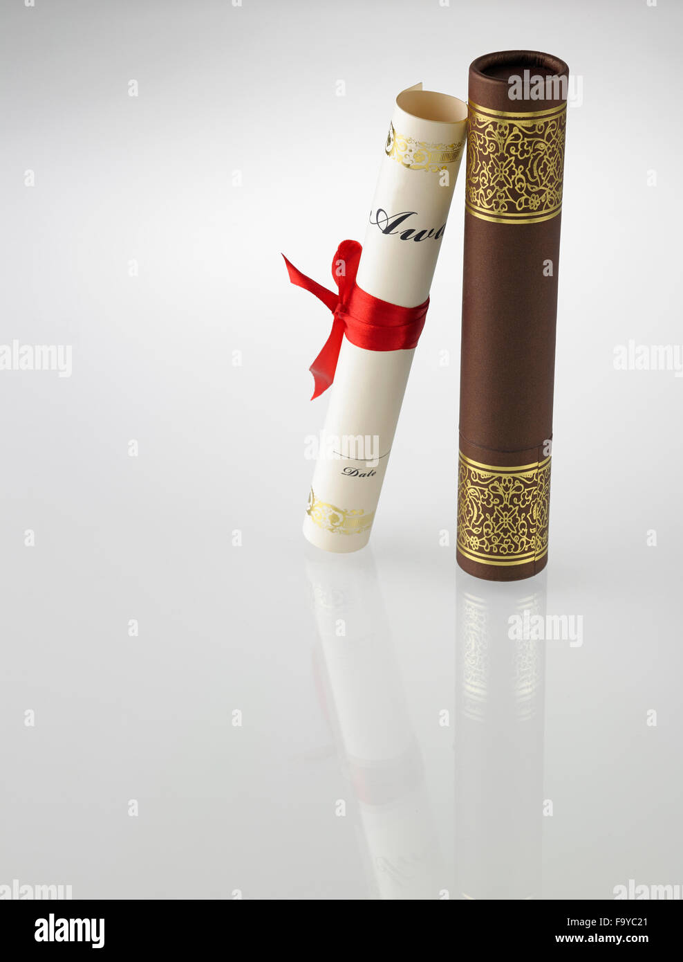 Graduation Certificate and Open Scroll Container On White Background ...