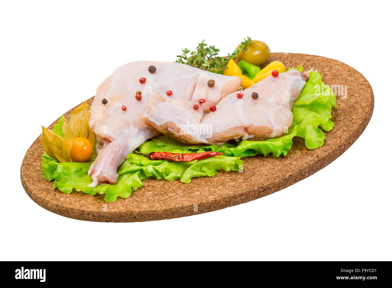 Raw rabbit meat with herbs and spices Stock Photo - Alamy