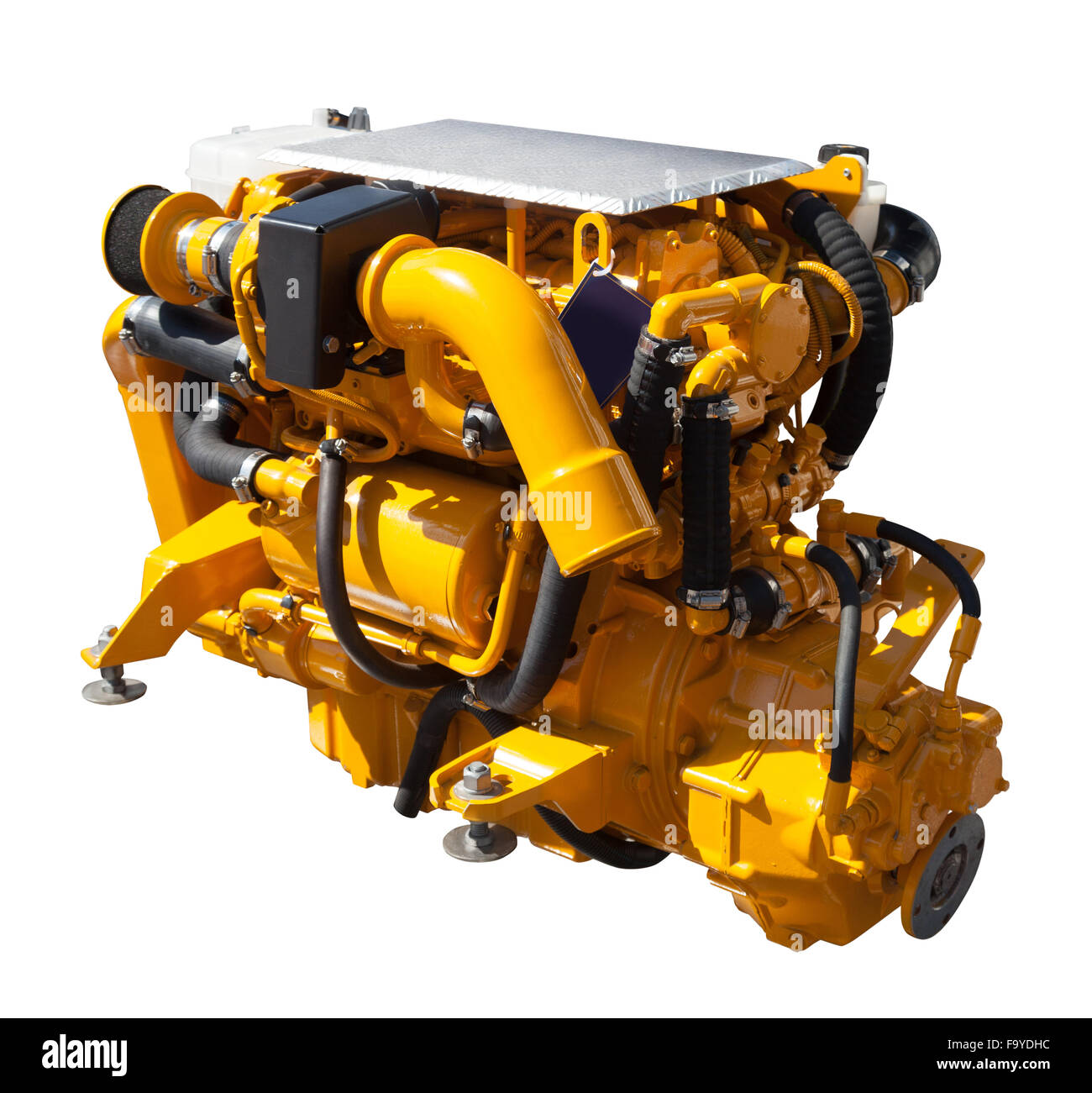 Yellow engine of motor boat. Isolated over white background Stock Photo ...