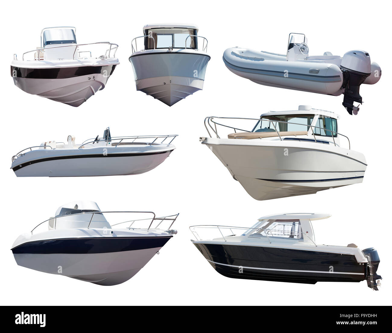 Set of motor boats. Isolated over white background Stock Photo - Alamy