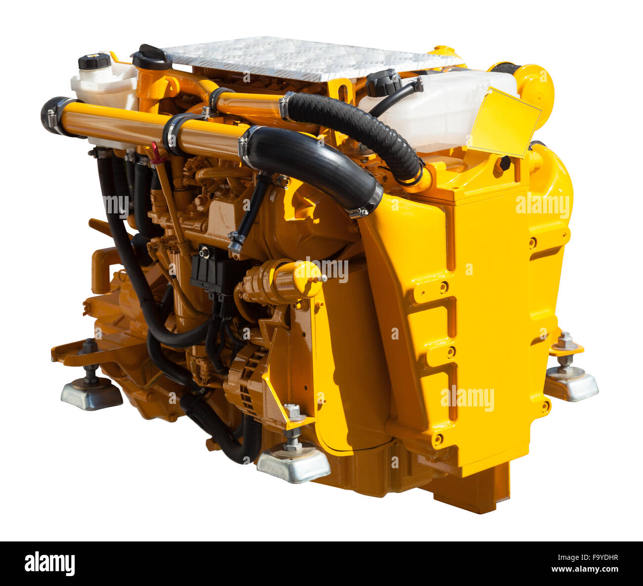 yellow engine of motor boat. Isolated over white Stock Photo - Alamy