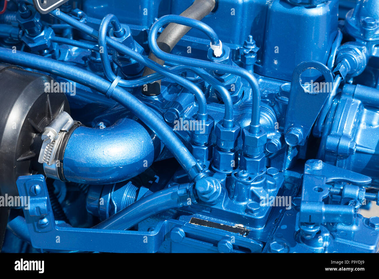 Closeop of New blue engine Stock Photo - Alamy