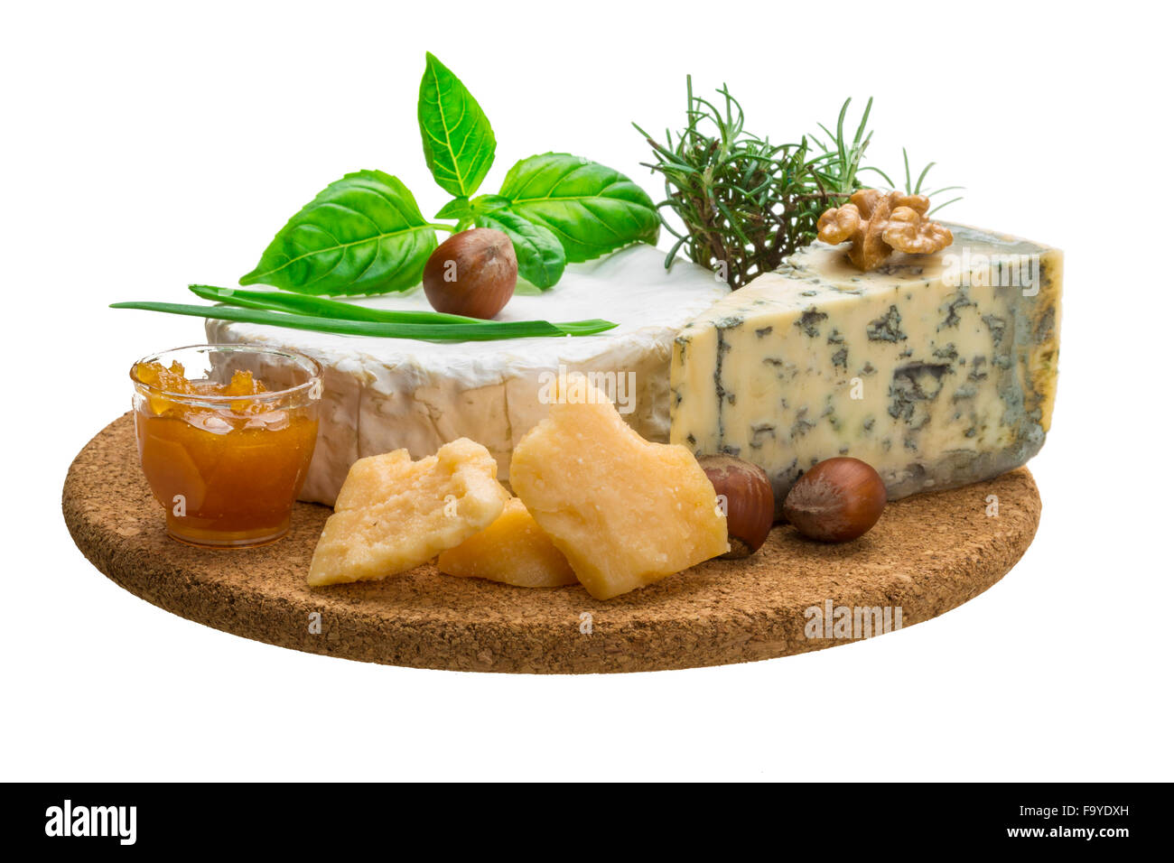 Assorted cheese - brie, dor blue and hard old yellow cheese Stock Photo ...