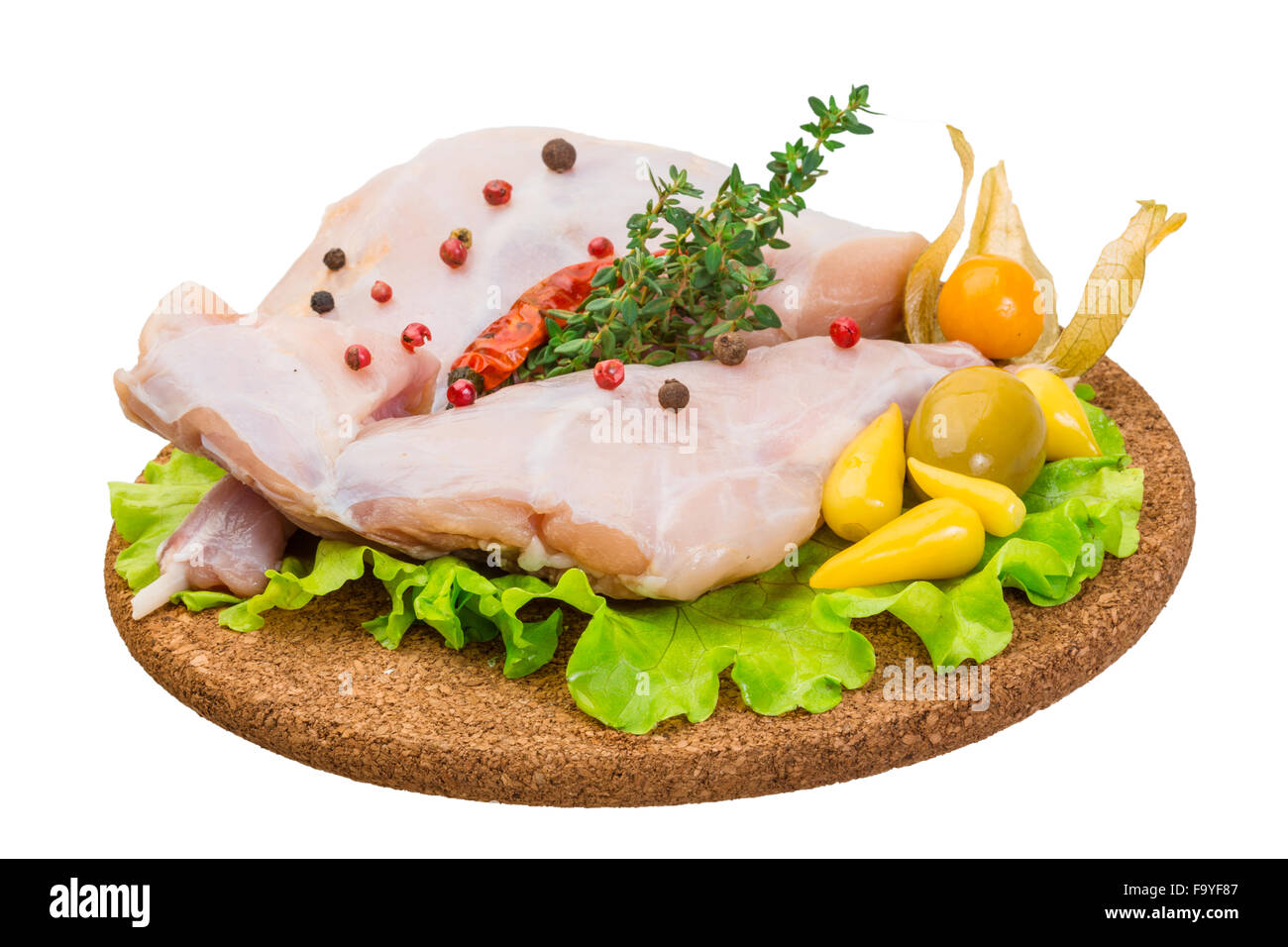 Raw rabbit meat with herbs and spices Stock Photo - Alamy