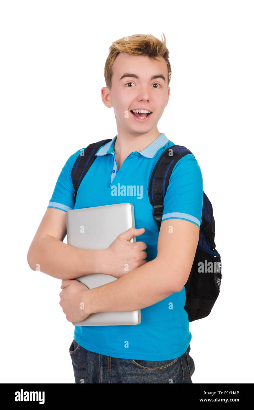 Student with laptop isolated on white Stock Photo - Alamy