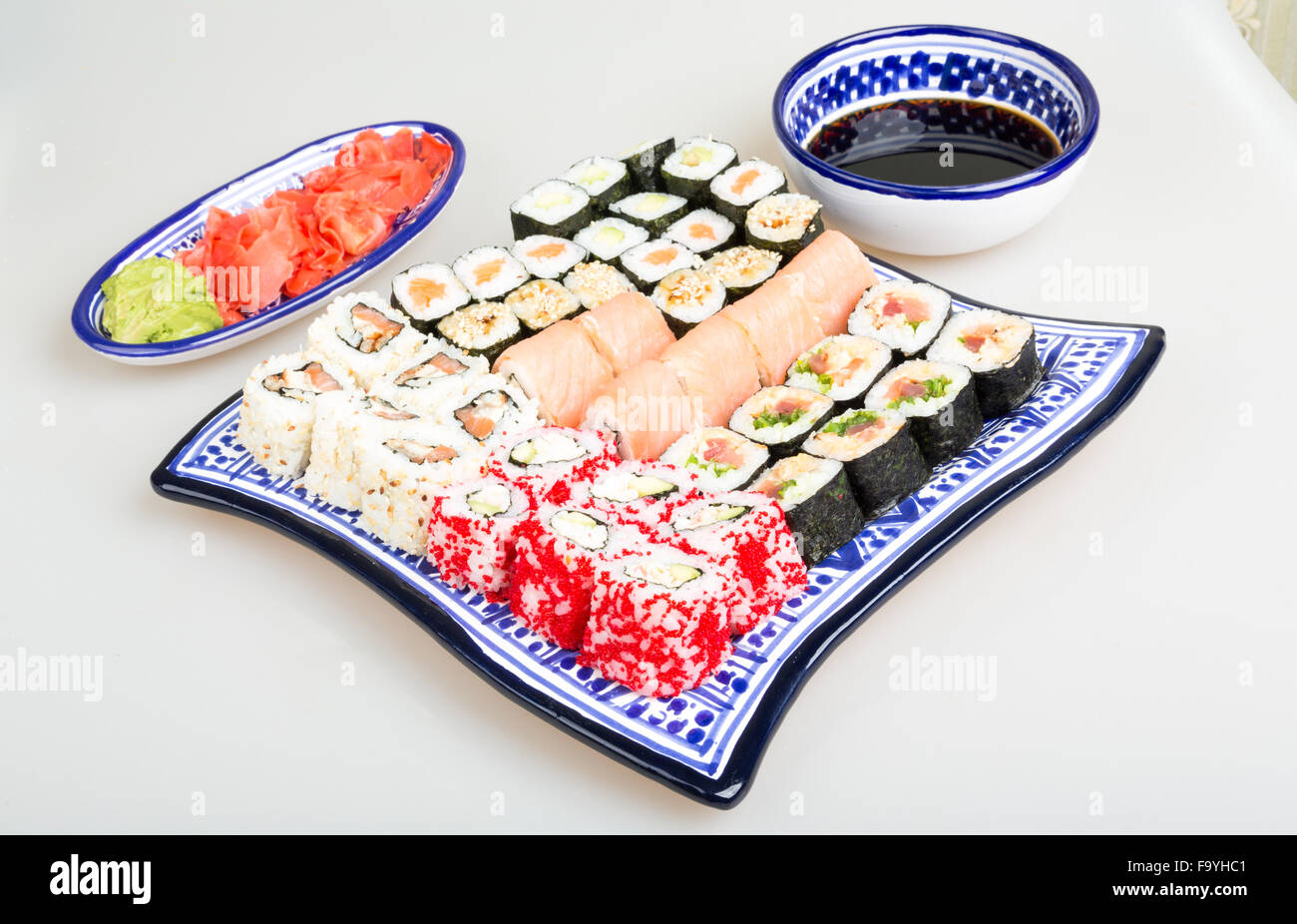 Sushi Set - Different Types of Maki Sushi and Nigiri Sushi Stock Photo ...