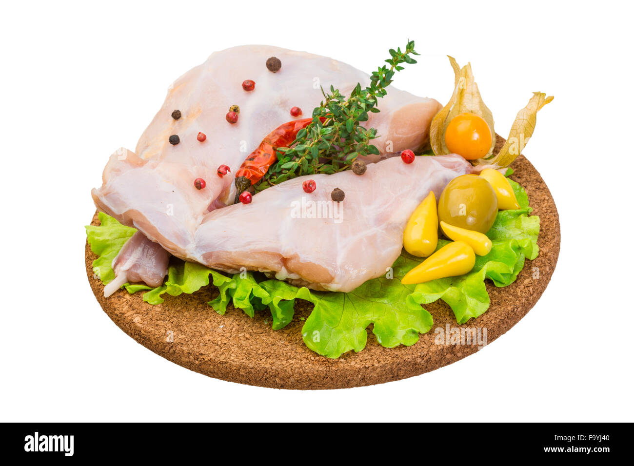 Raw rabbit meat with herbs and spices Stock Photo - Alamy