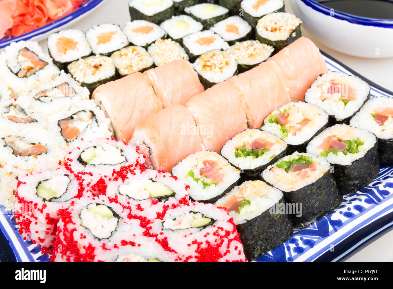 Sushi Set - Different Types of Maki Sushi and Nigiri Sushi Stock Photo ...