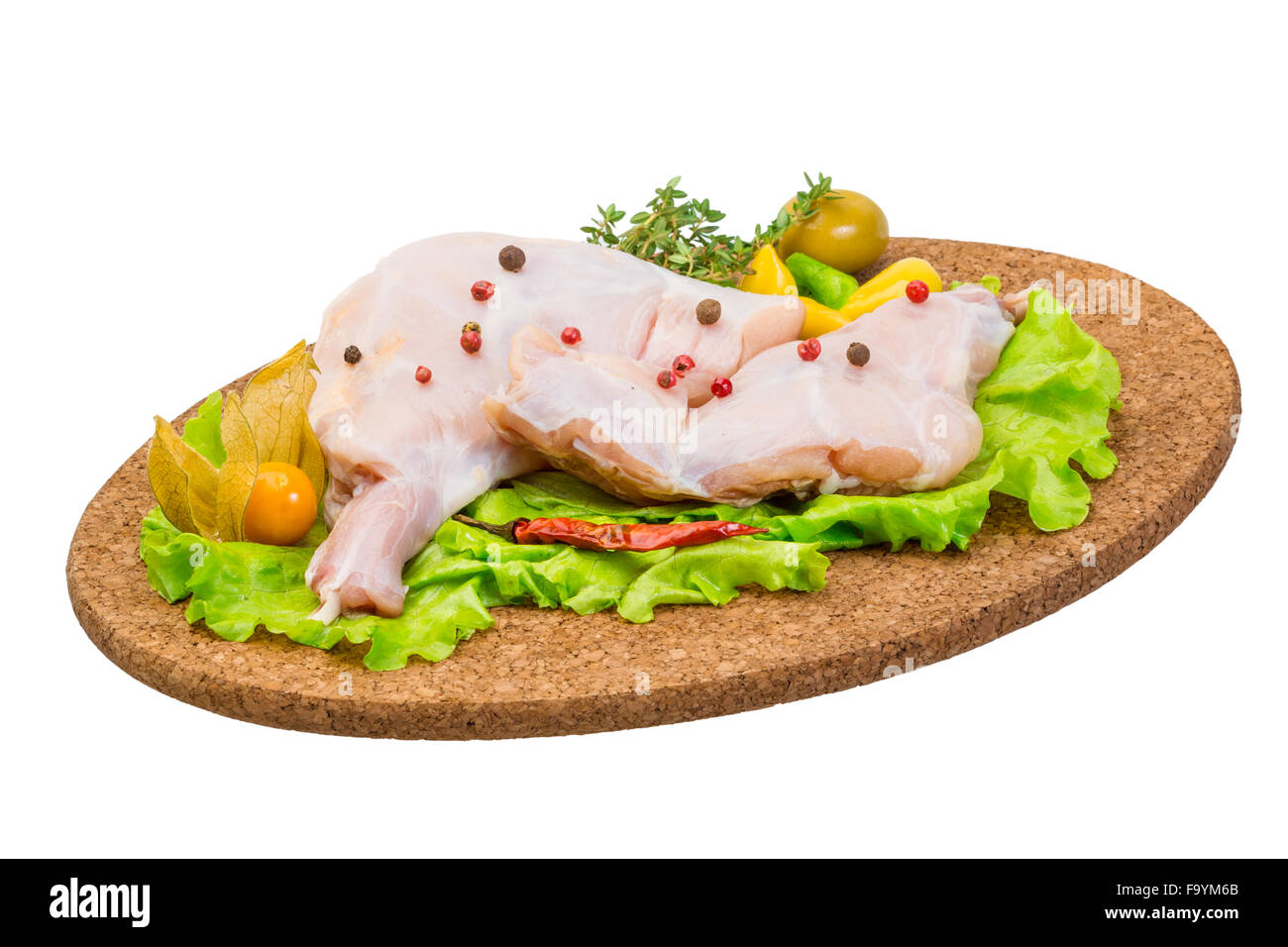 Raw rabbit meat with herbs and spices Stock Photo - Alamy