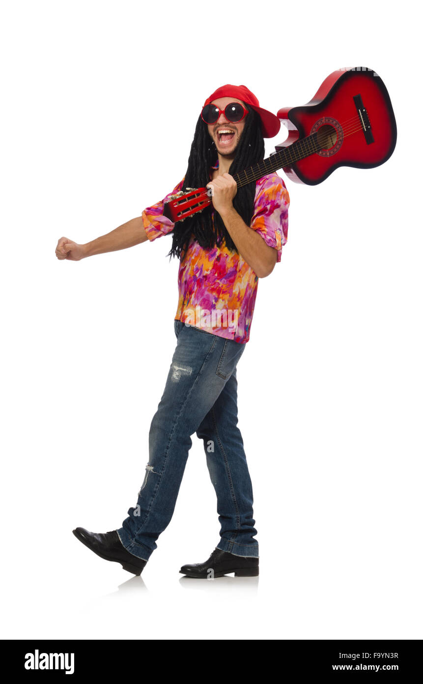 Male musician with guitar isolated on white Stock Photo - Alamy
