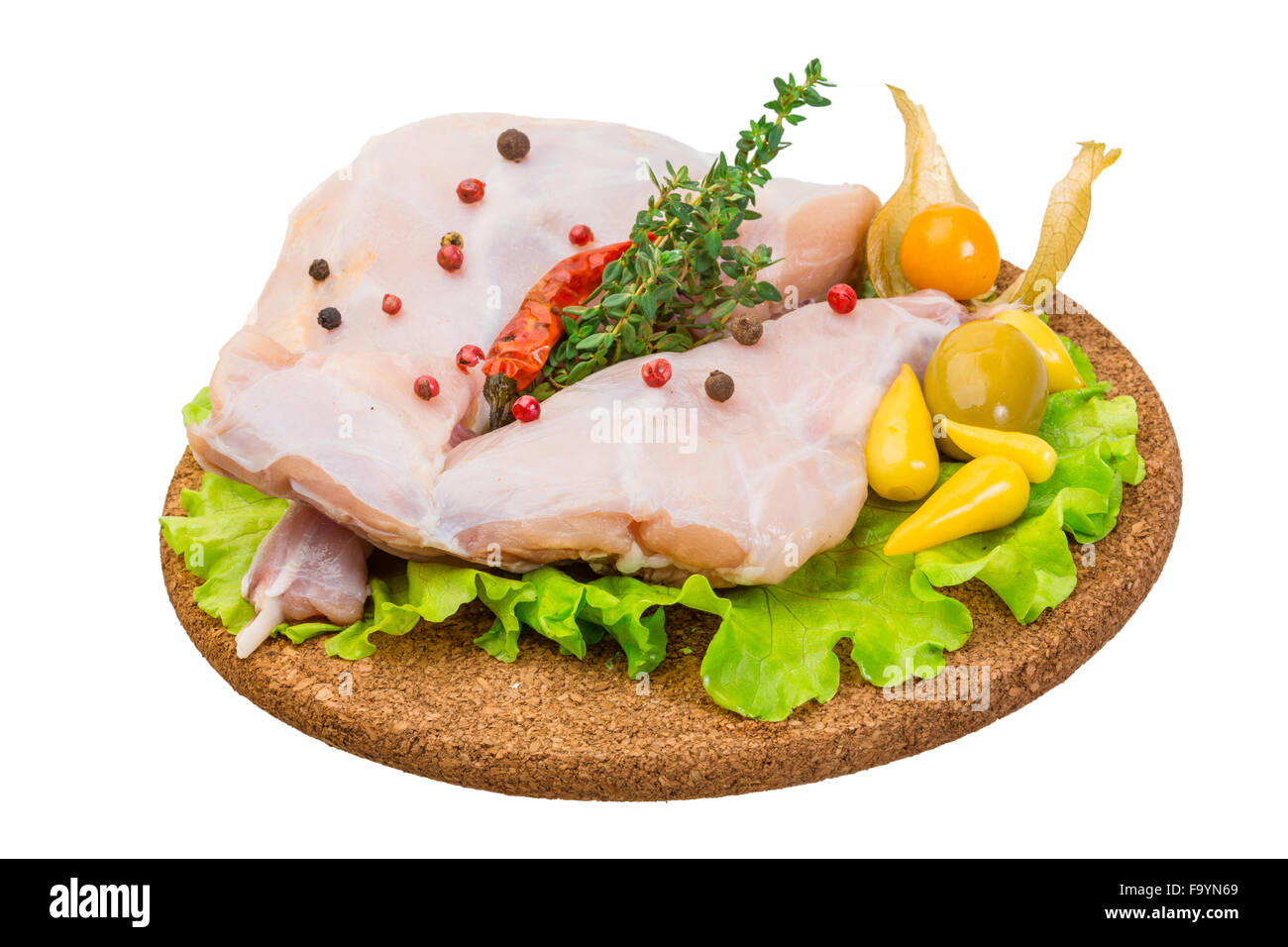 Raw rabbit meat with herbs and spices Stock Photo - Alamy