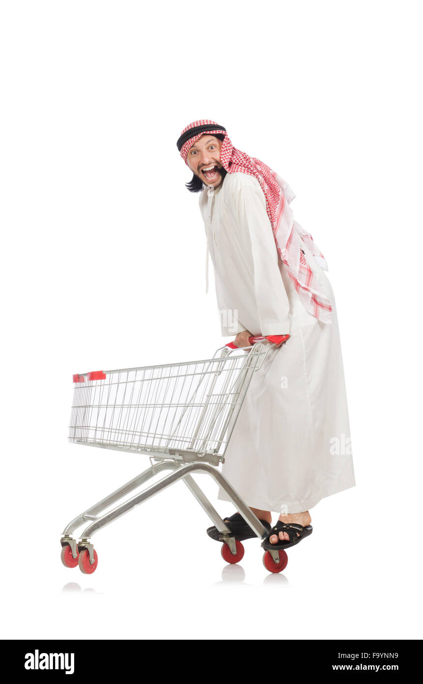 Arab man doing shopping isolated on white Stock Photo - Alamy