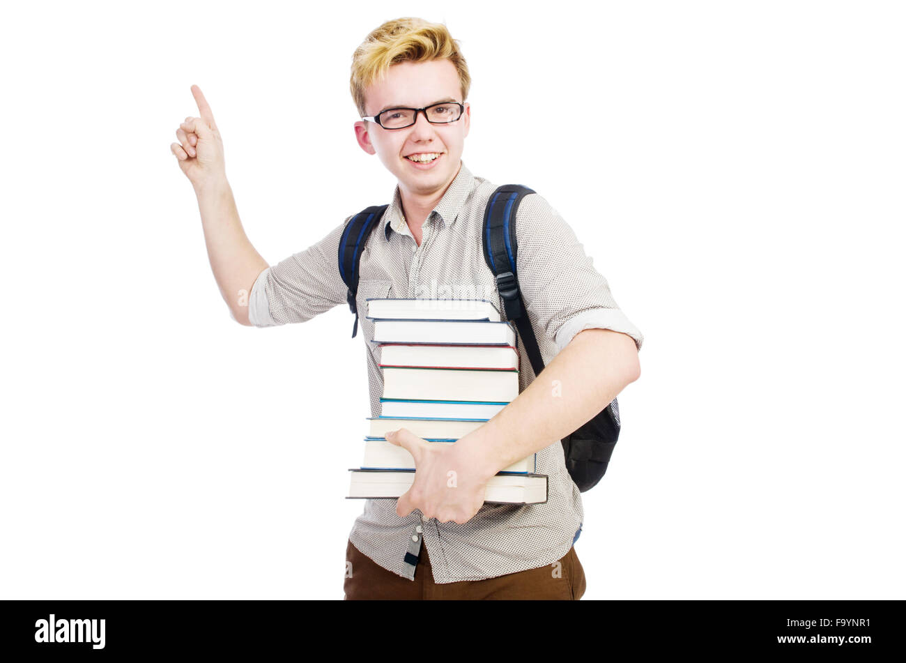 Student with books isolated on white Stock Photo - Alamy