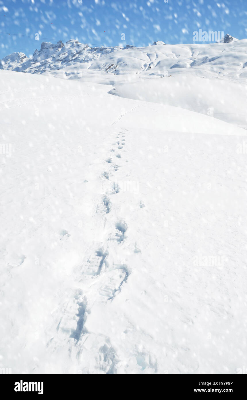 Footsteps on the snow Stock Photo - Alamy