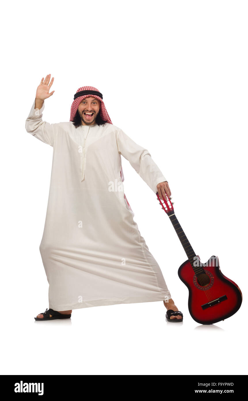 Arab man playing isolated on white Stock Photo - Alamy