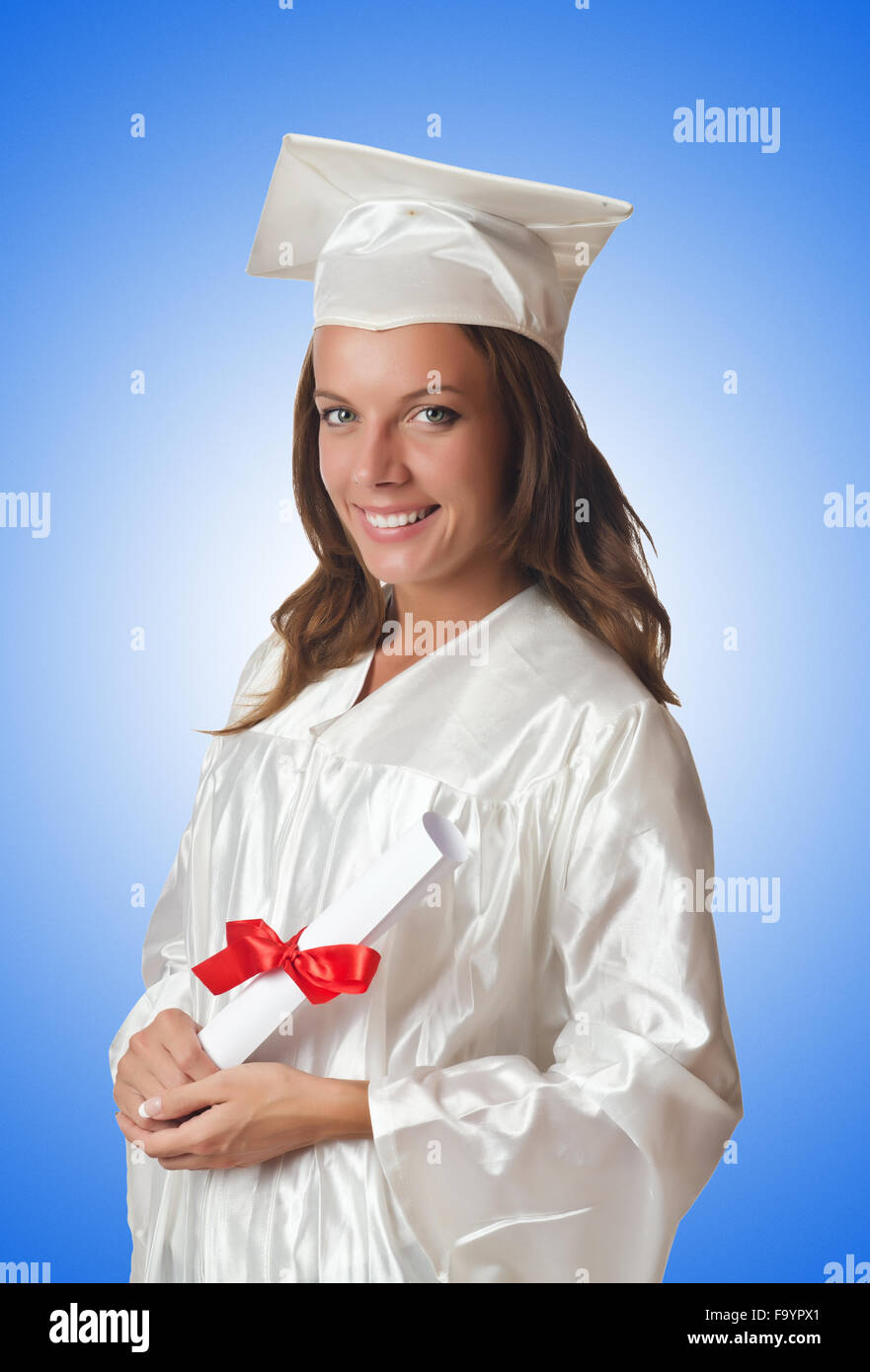 Young student with diploma on white Stock Photo - Alamy