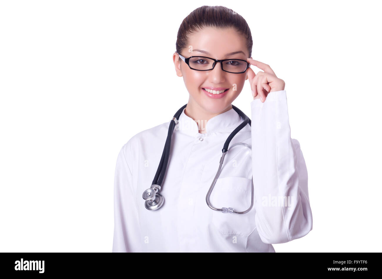 Pretty female doctor isolated on white Stock Photo - Alamy