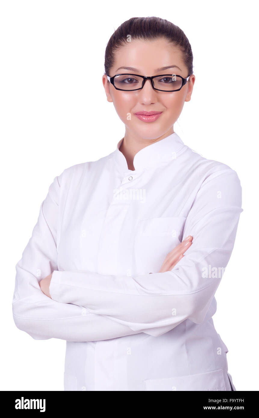 Pretty female doctor isolated on white Stock Photo - Alamy