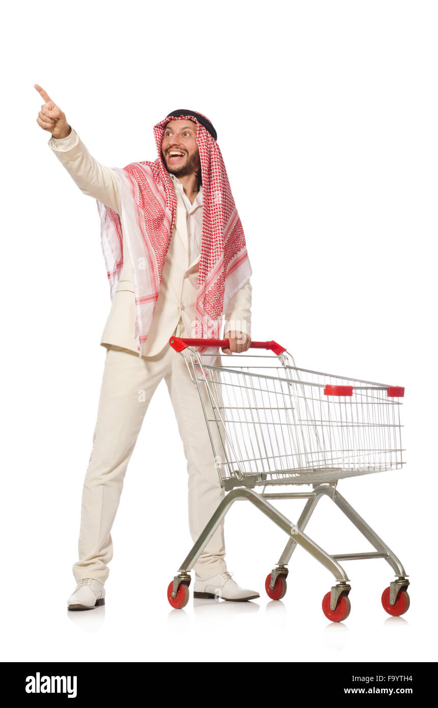 Arab man doing shopping isolated on white Stock Photo - Alamy
