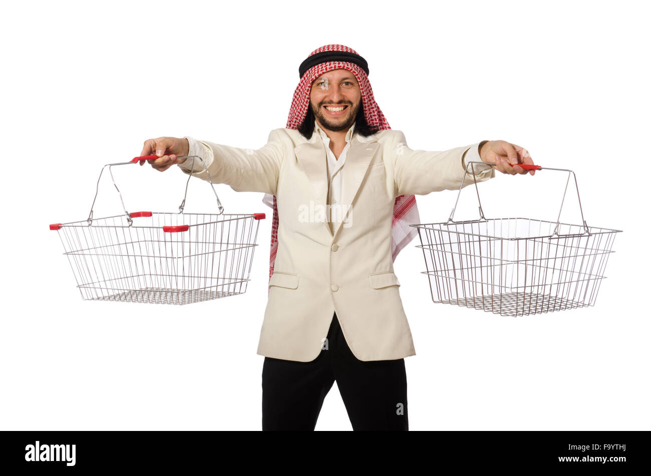 Arab man doing shopping isolated on white Stock Photo - Alamy